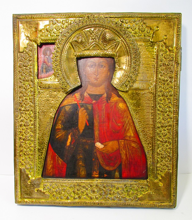 Ícone Russo século XVIII Santa Alexandra com riza em me