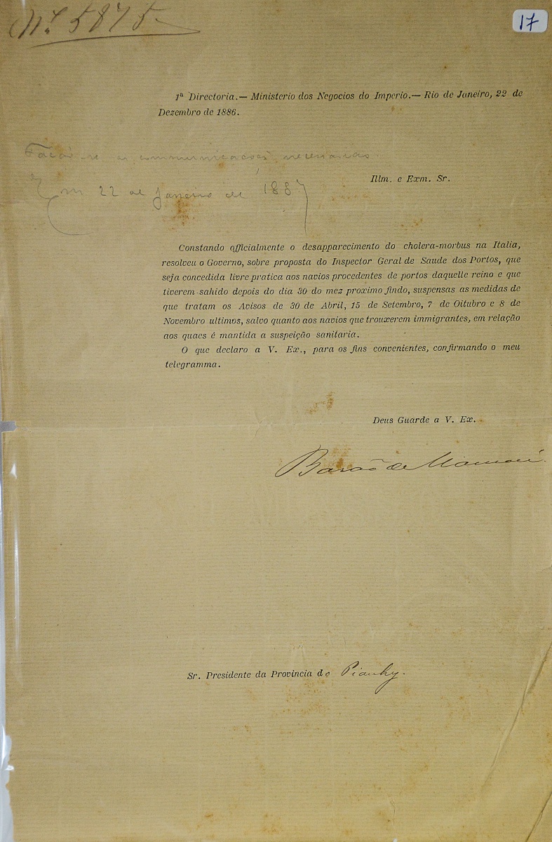 Documento Antigo - Ministério dos Negócios do Império A