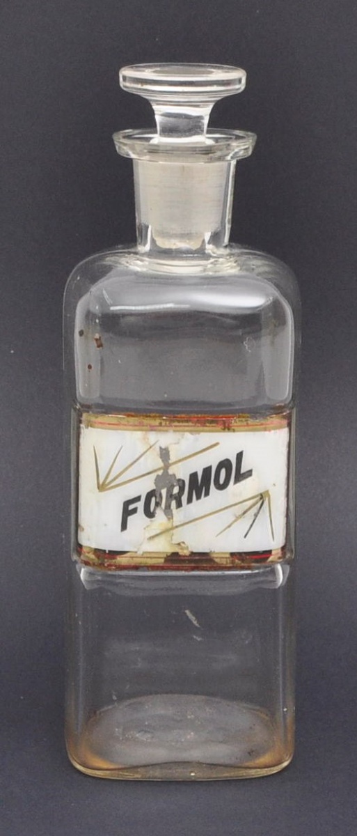 Antigo vidro de farmácia , Formol , século XIX , com et