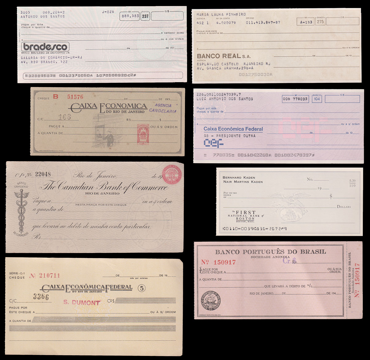 NOTABILIA. Cheques (8) antigos de bancos brasileiros, d