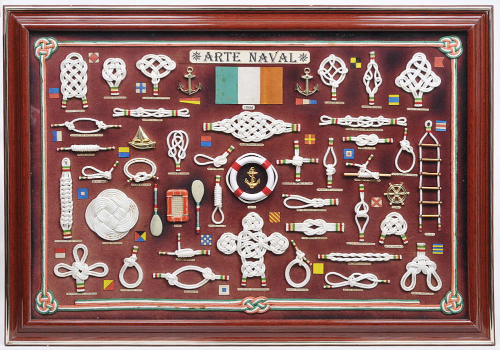 QUADRO. Arte naval , quadro com diversos nó, moldura co