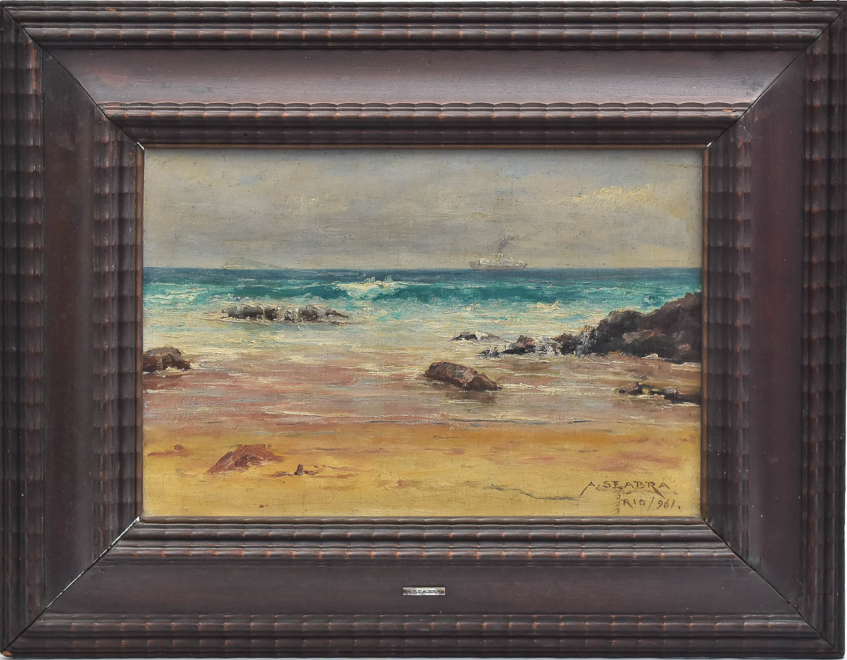 AUGUSTO SEABRA - "Marinha". Óleo sobre madeira,