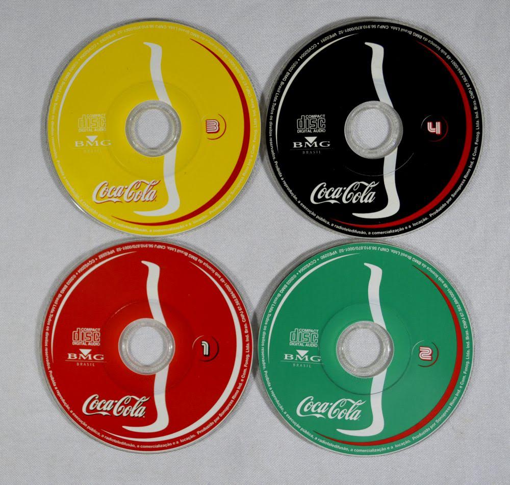 Lote contendo 4 mini CDs promocionais da Coca-Cola, aco