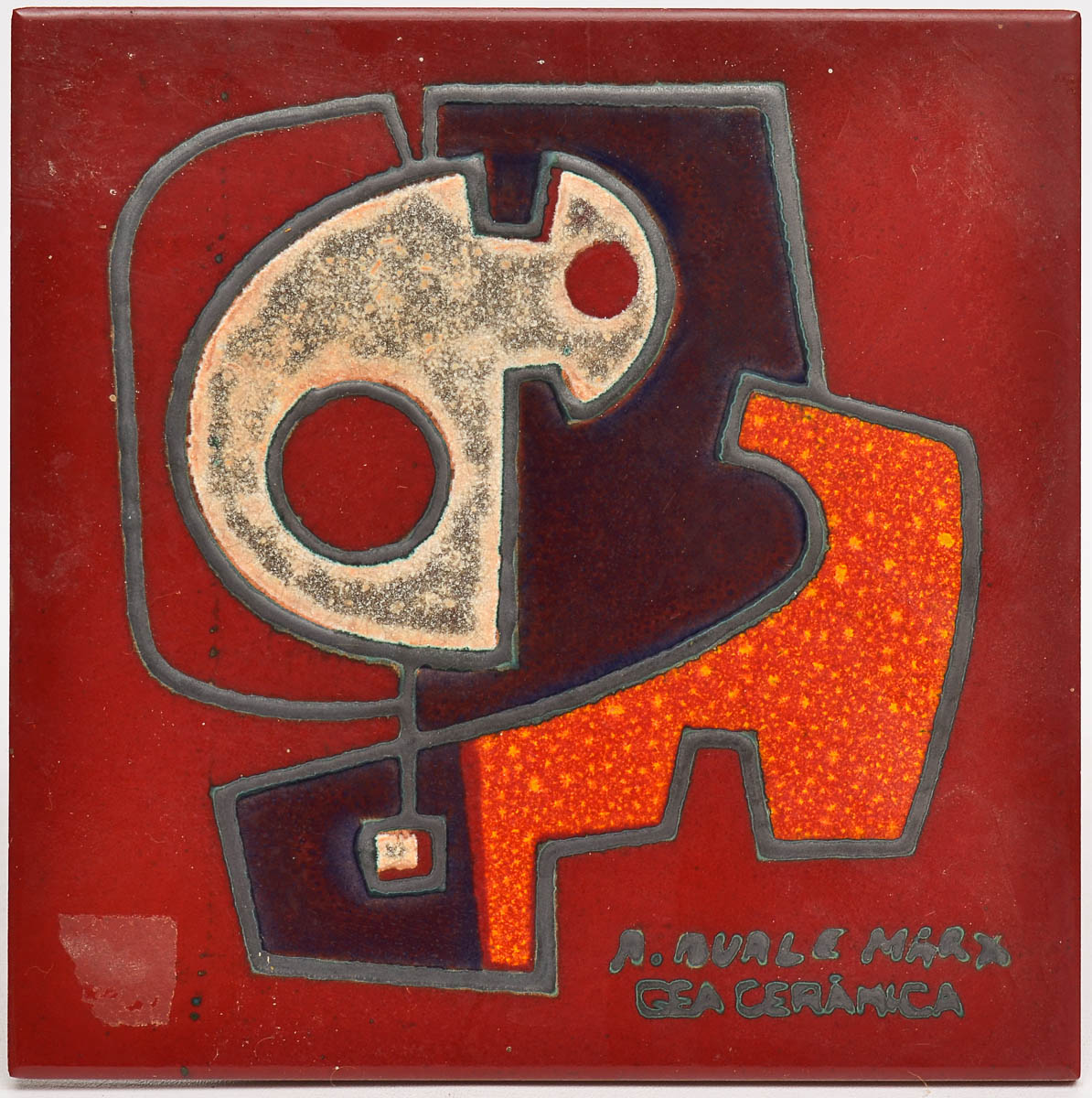 A.BURLE MARX, placa em azulejo GEA CERÂMICA, pintada c