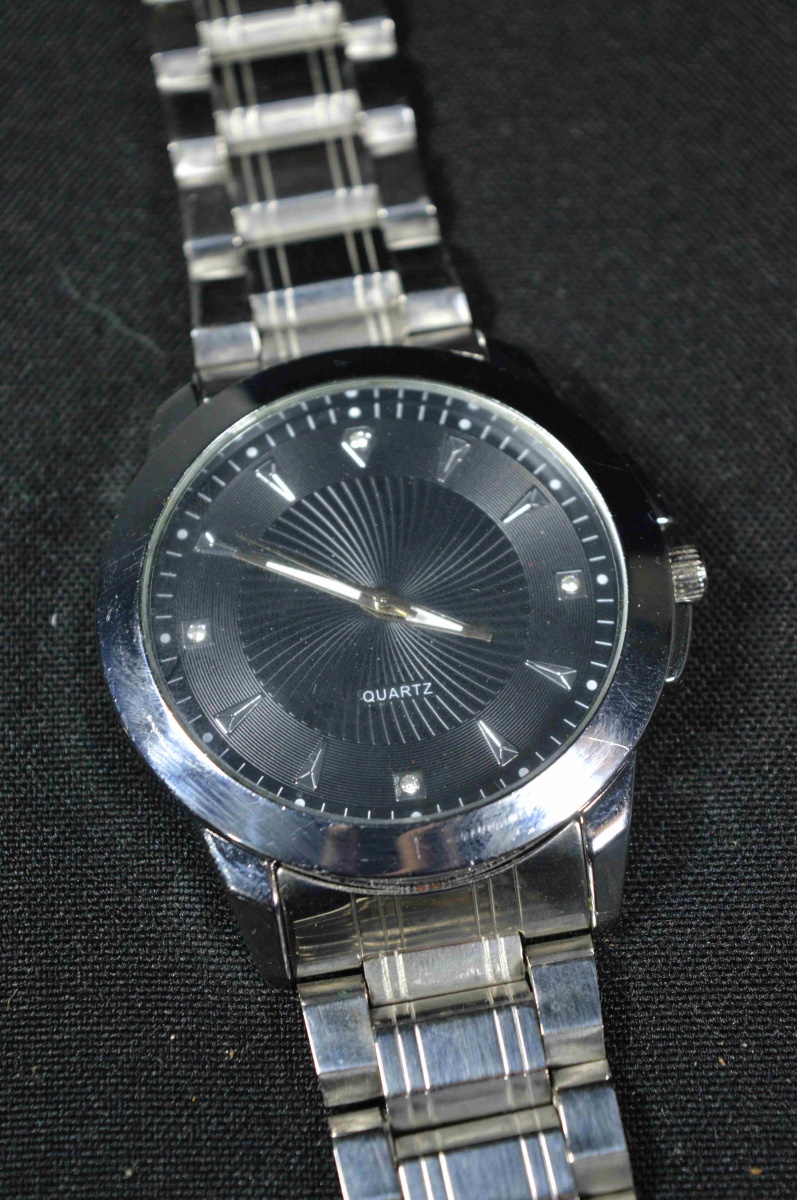 Relógio de pulso quartz back stainless Steel, caixa e p