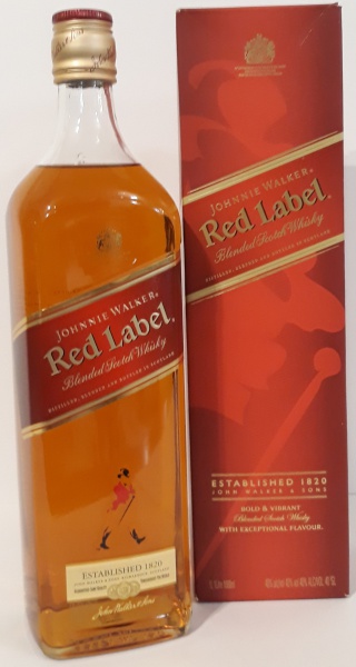 Whisky Johnnie Walker Red Label, embalagem de 1 litro.