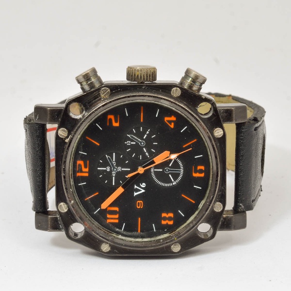 V6. Relógio Quartz, preto, Super Speed Stainless Steel