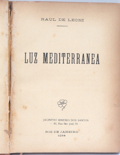 Livro, Luz Mediterrânea, Autor: Raul de Leoni, Primeira