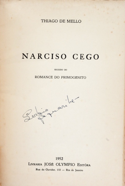 Livro Narciso cego, de Thiago de Mello, 1ª ed., 1952, l