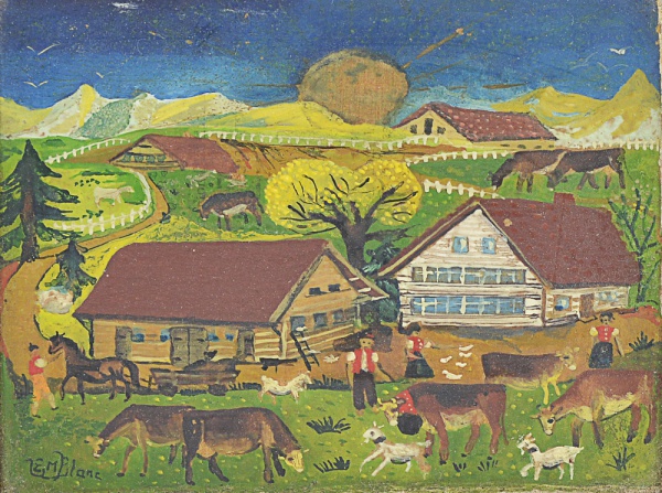 ART NAIF - EMBLANC - PAISAGEM RURAL - Óleo sobre madeir