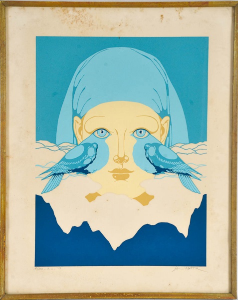 SAMI MATTAR. "Mulher com pássaro", serigrafia,