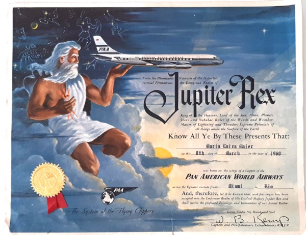 AVIAÇÃO. Diploma Jupiter Rex emitido pela PAN AMERICAN