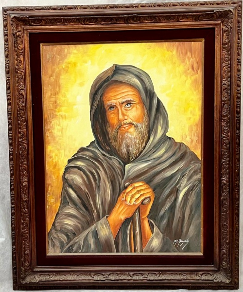 MARIA AUGUSTO - "Imagem de santo". Óleo sobre t