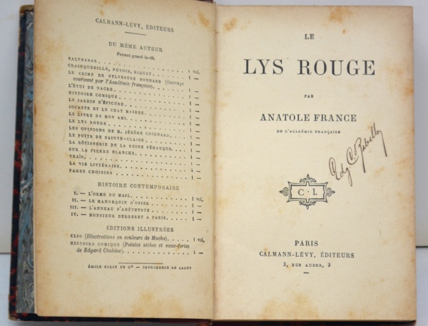 Livro: Le Lys Rouge - Autor: anatole France - Paris: Ca