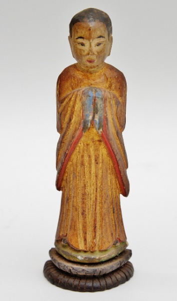 Monge Zen, chinês em madeira dourada e policromada do i